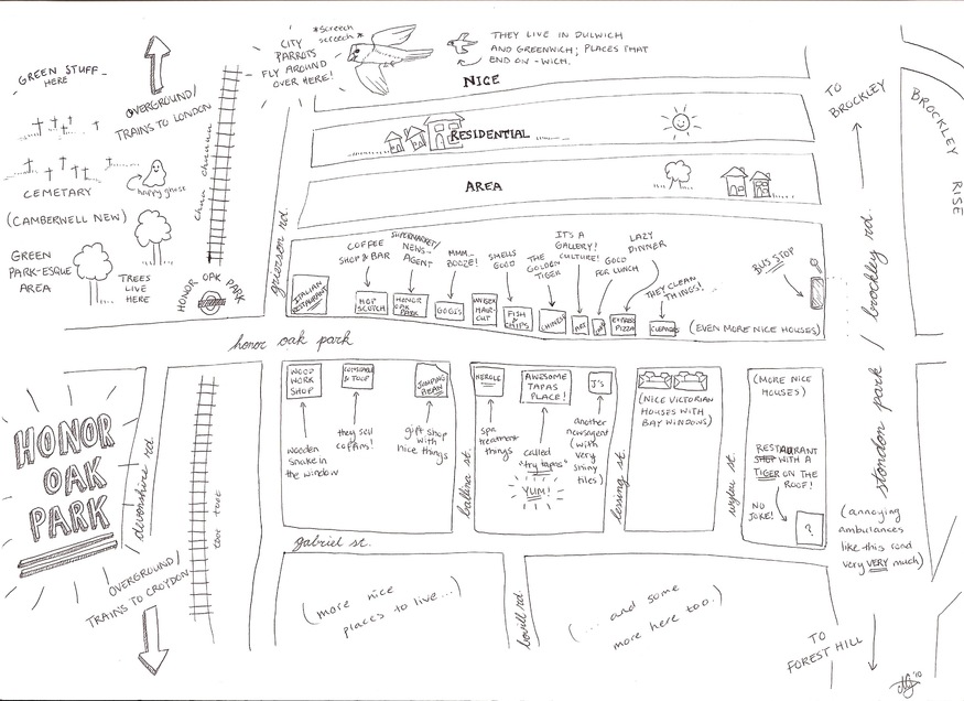 Hand-Drawn Maps Of London: Honor Oak Park | Londonist