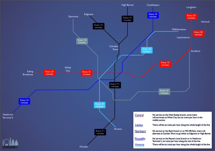 A Map Of Night Tube Train Frequencies | Londonist
